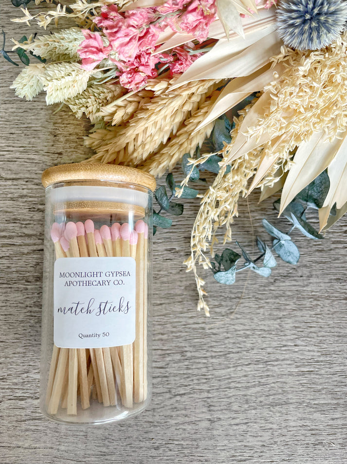 Pink Match Sticks Glass Jar | Moonlight Gypsea Apothecary